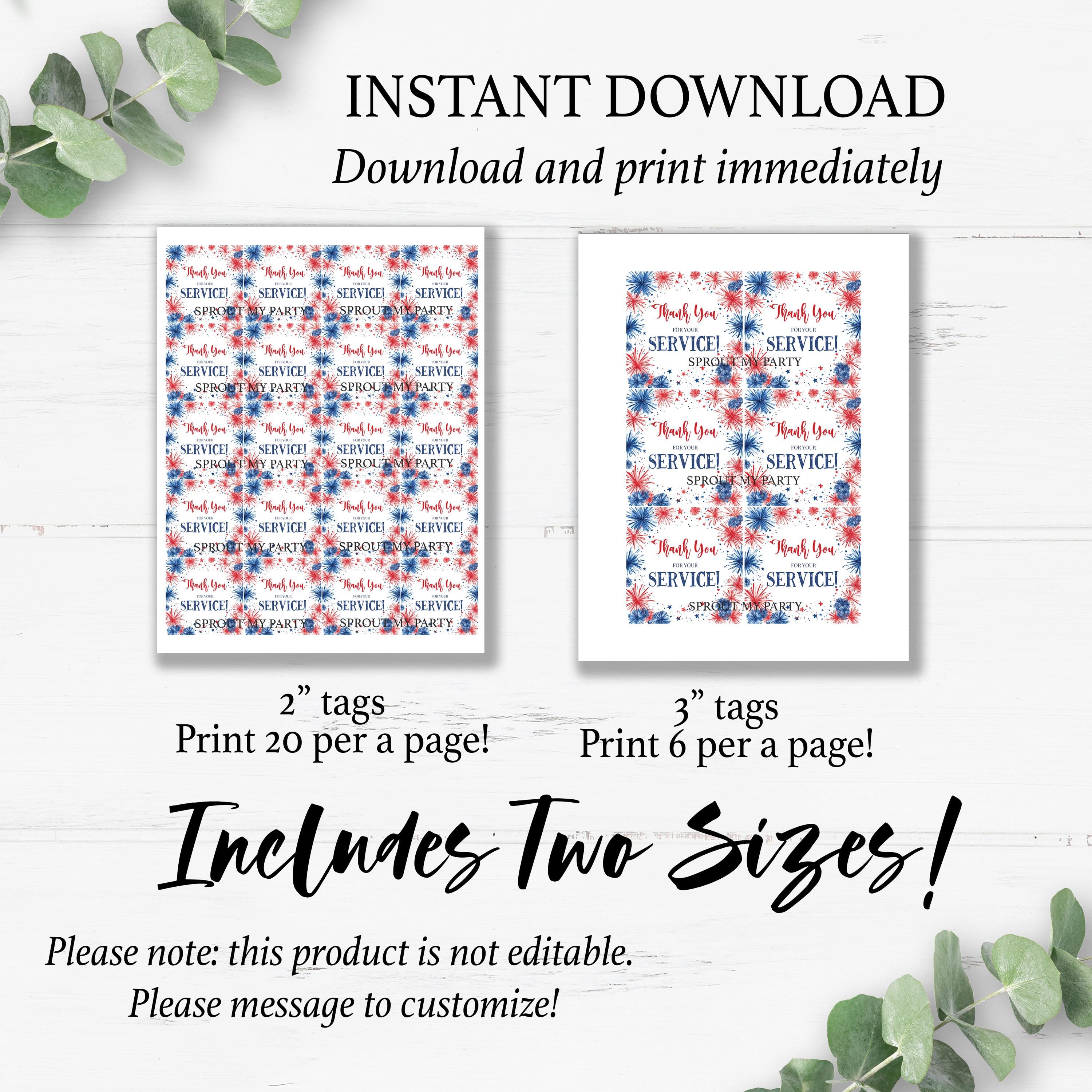 Veteran's Day Tag- Thank You for Your Service -printable Veteran Tag ...