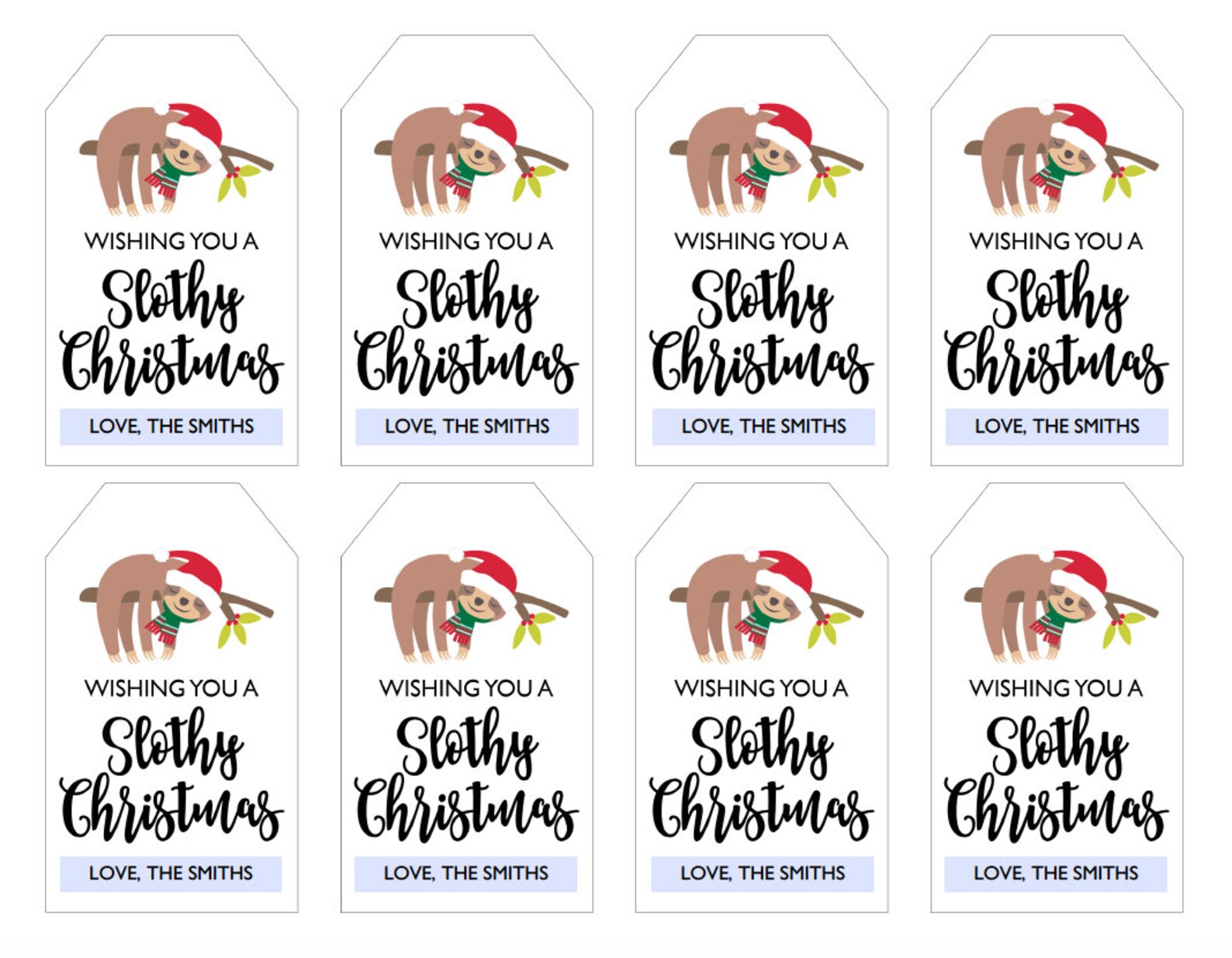 Slothy Christmas Gift Tag Template Sloth Gift Tags Funny - Etsy