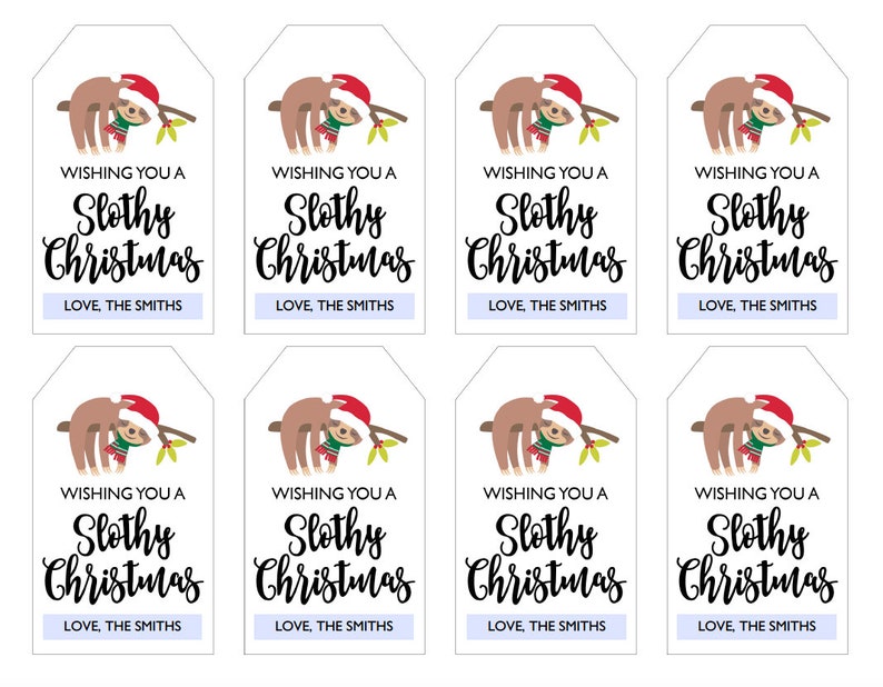 Slothy Christmas Gift Tag Template - Sloth Gift Tags - Funny Christmas ...
