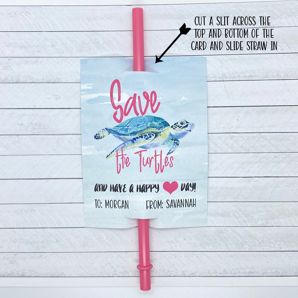 VSCO Girl Valentine Card Save the Turtles Straw Valentine | Etsy