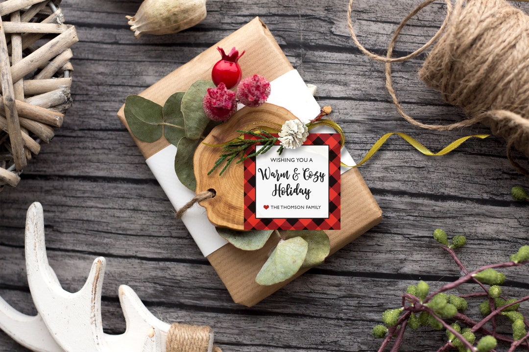 Buffalo Plaid Warm and Cozy Editable Holiday Present Gift Tags ...
