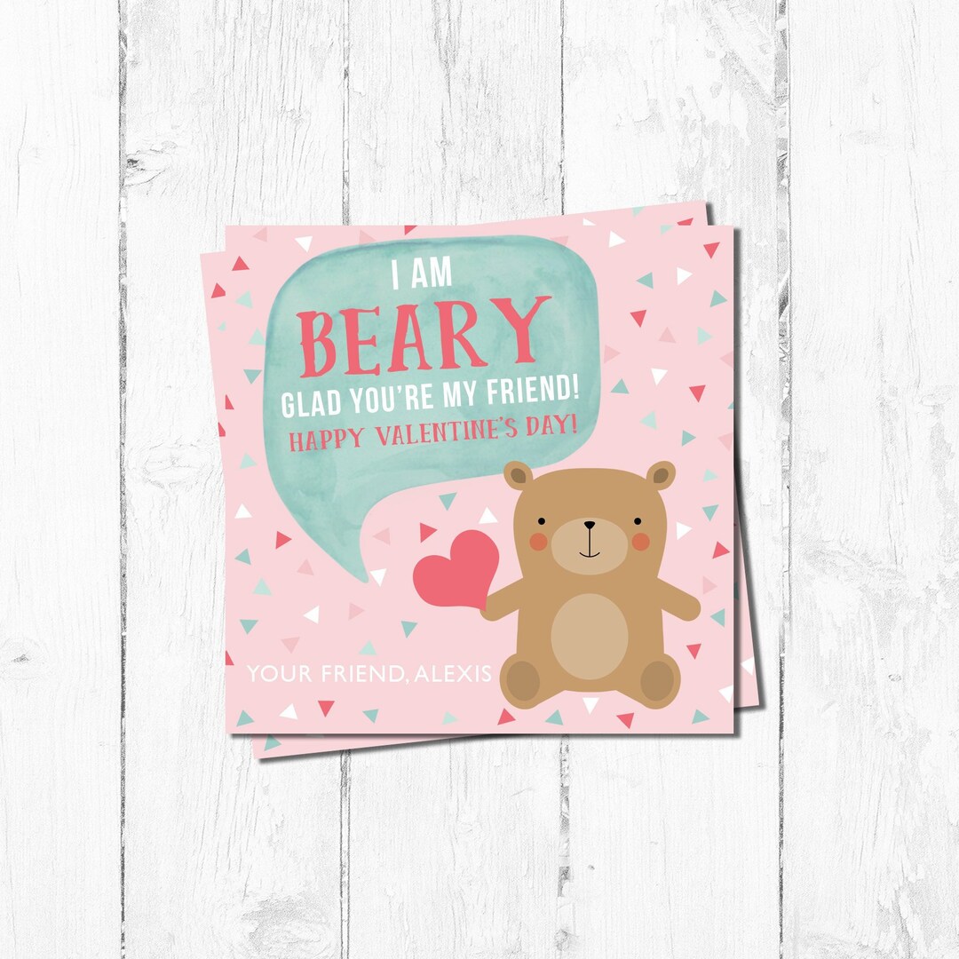 Bear Valentine Tag- Pre-school Valentine - Teddy Bear Valentine ...
