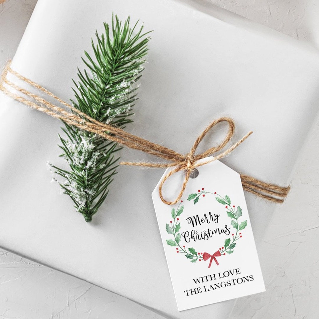 Wreath Christmas Gift Tag Template - Personalized Christmas Tags - Edit ...