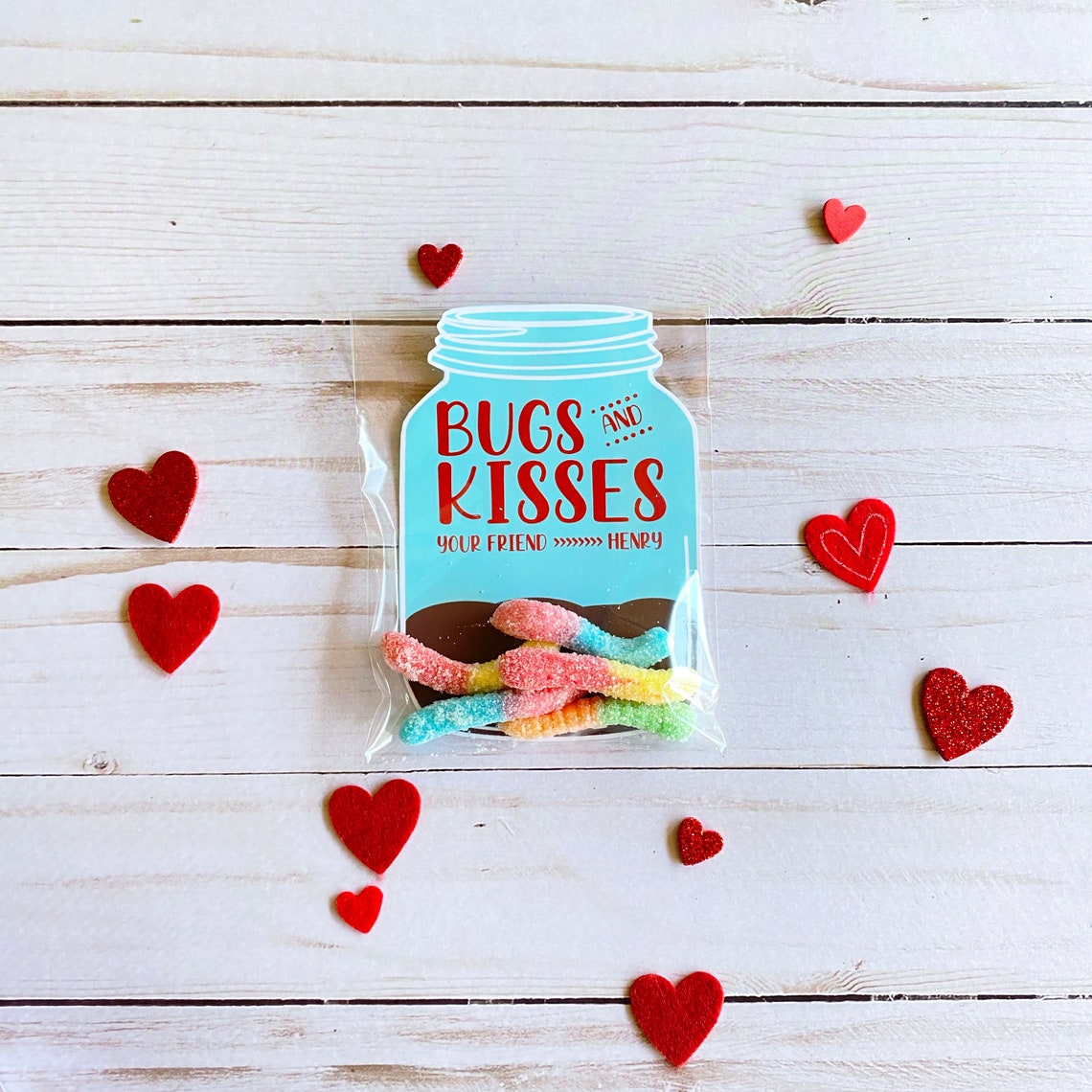Printable Valentine - Bugs and Kisses Valentine - Gummy Worm Valentine ...