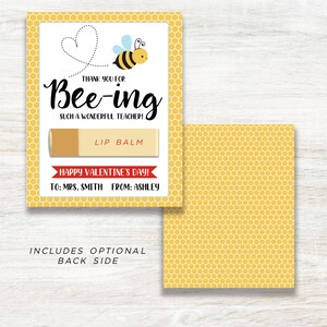 Valentine Bee Lip Balm Card for Teachers -teacher Valentine Card ...
