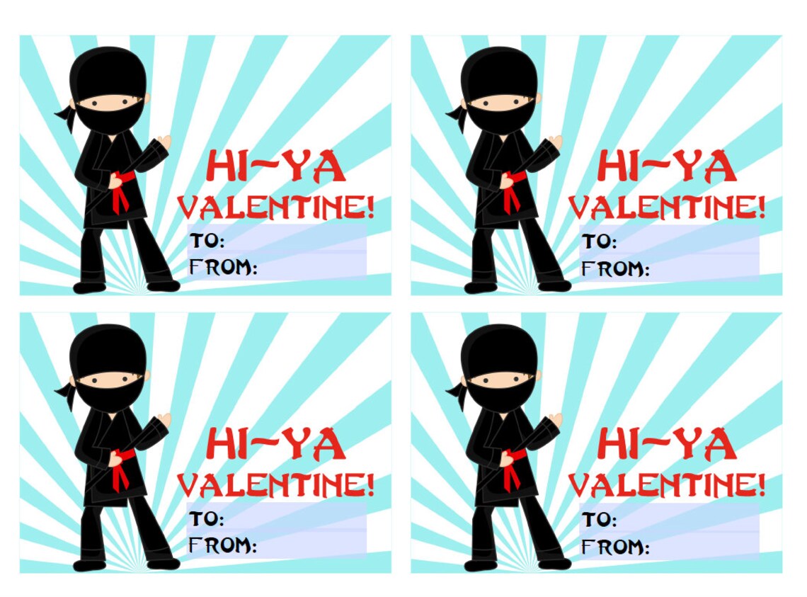 Ninja Kids Valentine - Printable and Editable Kids Valentine - Hi-ya ...