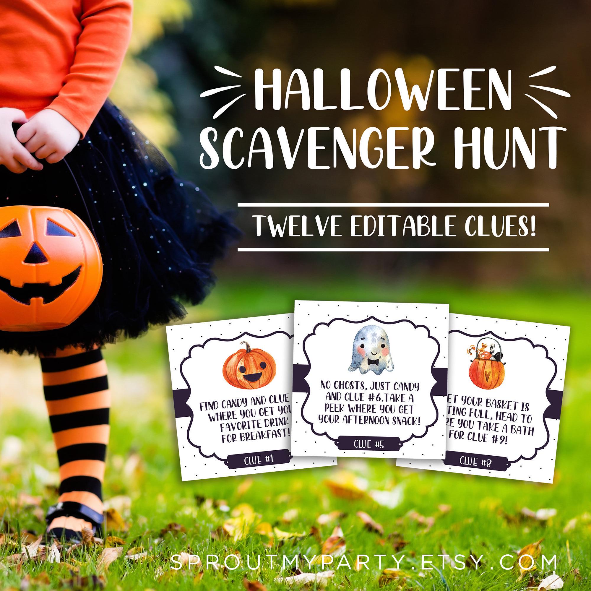 Printable Halloween Scavenger Hunt Clue Cards - Trick or Treating ...