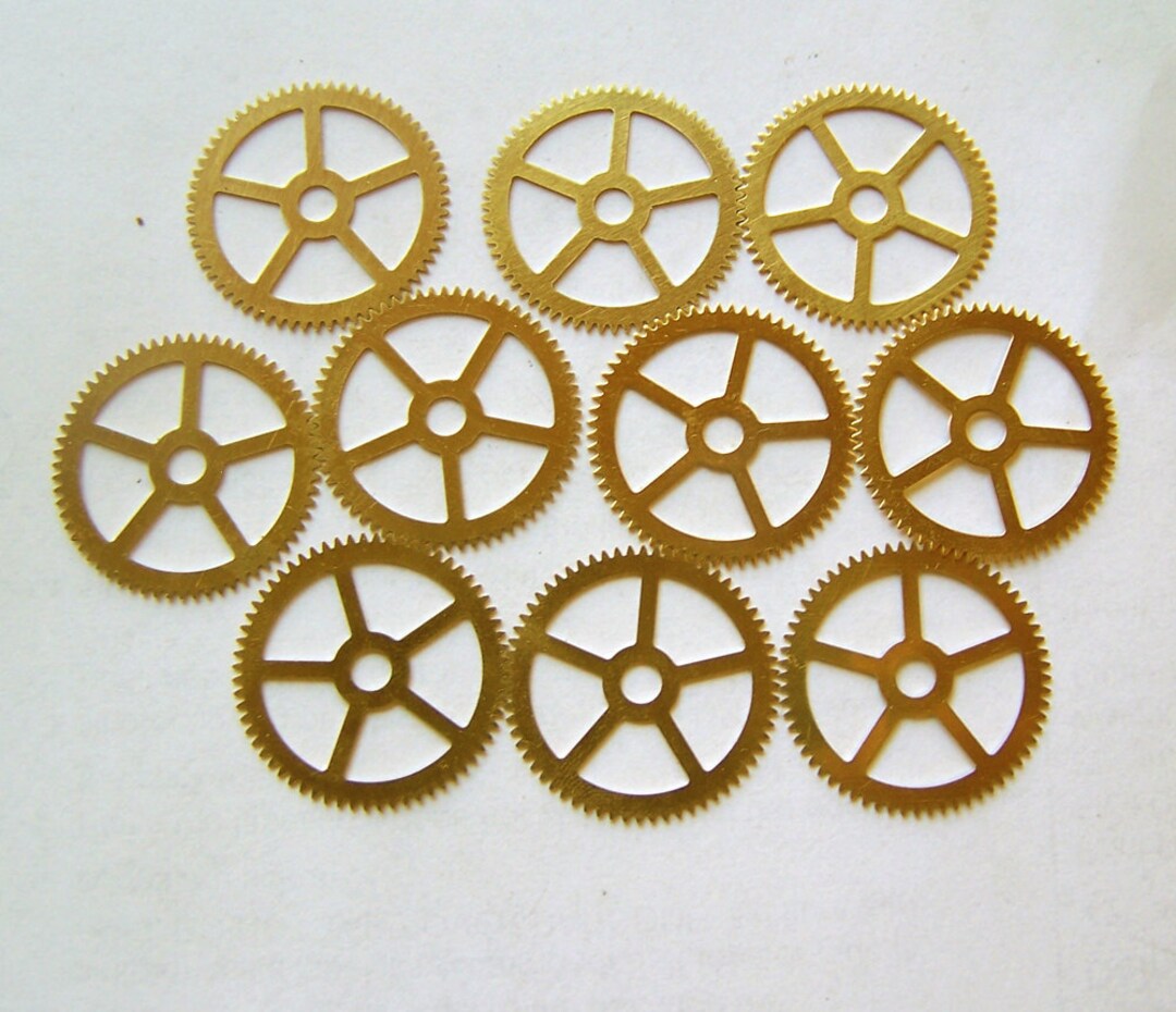 Steampunk Watch Parts - 10 Large Gears, STAMPED Brass Gears 25mm Clock ...