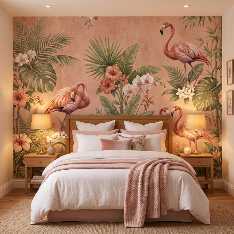 Pink Bird Mural Wallpaper - Etsy
