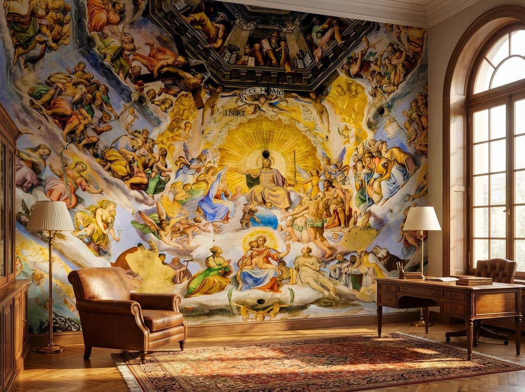 Renaissance Ceiling Fresco Wallpaper Religious Baroque Heaven Scene ...