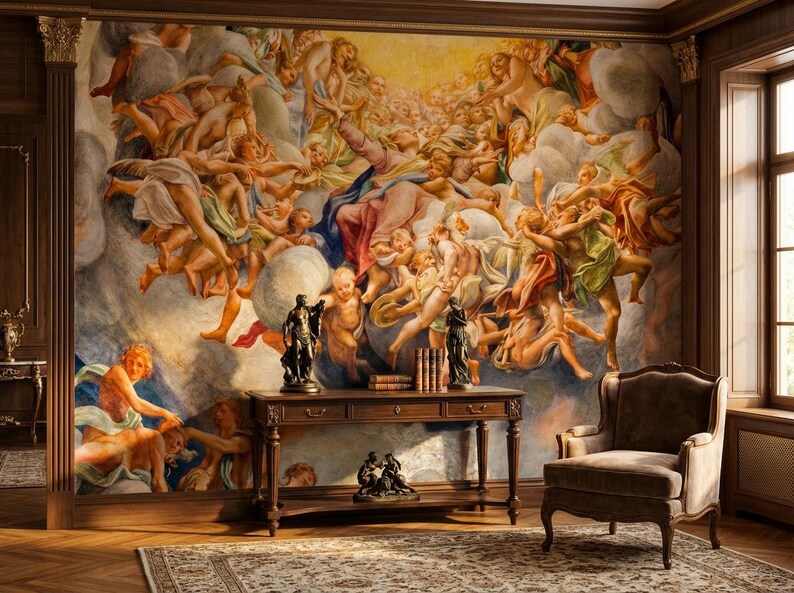 Baroque Heaven Mural – Renaissance Angel Fresco Peel and Stick ...