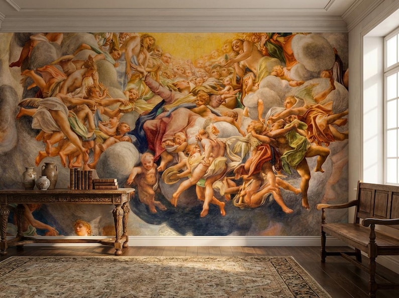 Baroque Heaven Mural – Renaissance Angel Fresco Peel and Stick ...