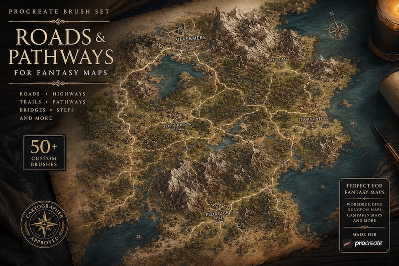 Fantasy Map Roads Brushes & Stamps | Procreate Cartography Kit (digital ...