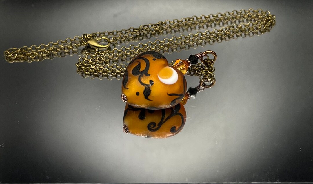 Handmade Heart Shaped Scrollwork Pendant, Moon Jewelry, Honey Colored ...