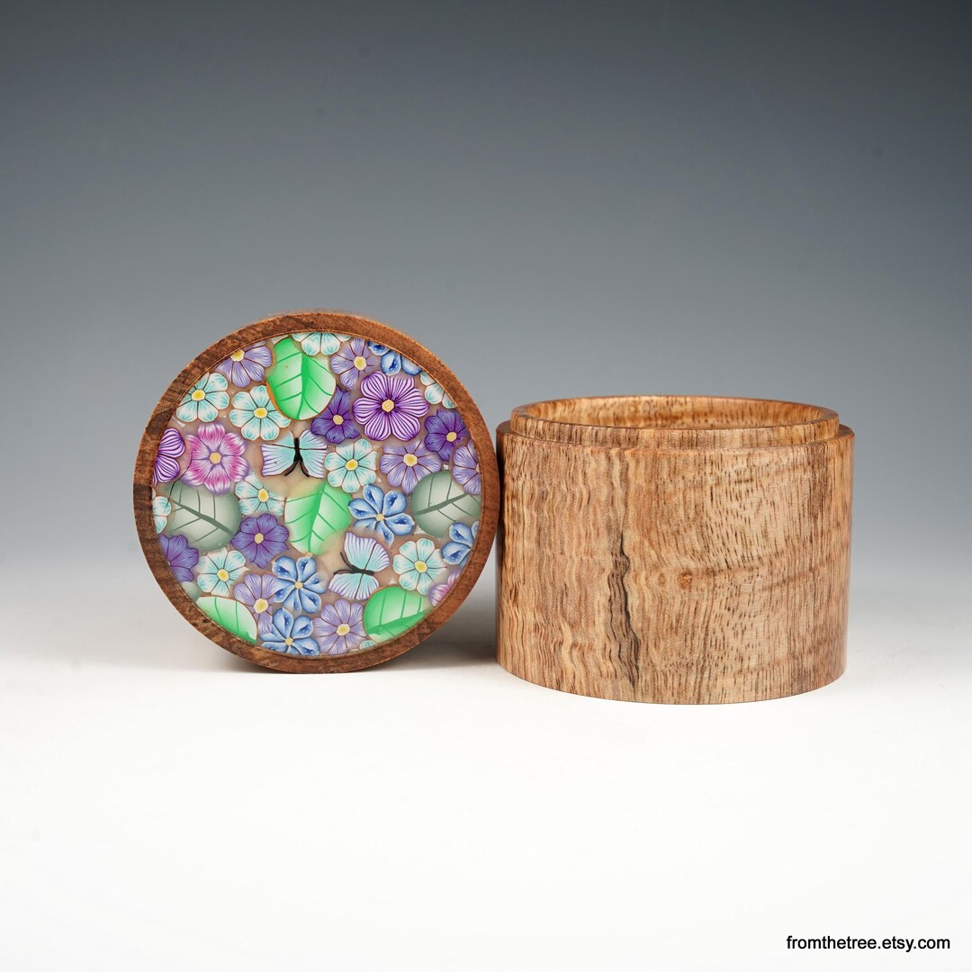 Curly Mango & Polymer Clay Wooden Box, Wood Turning, Wooden Gifts, From ...