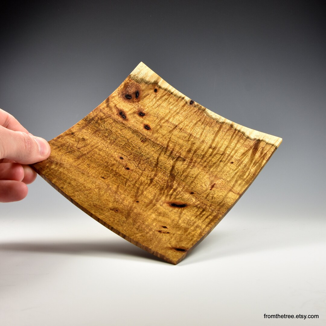 Square Curly Acacia Wood Decorative Dish, Fathers Day Gift, Woodturning ...