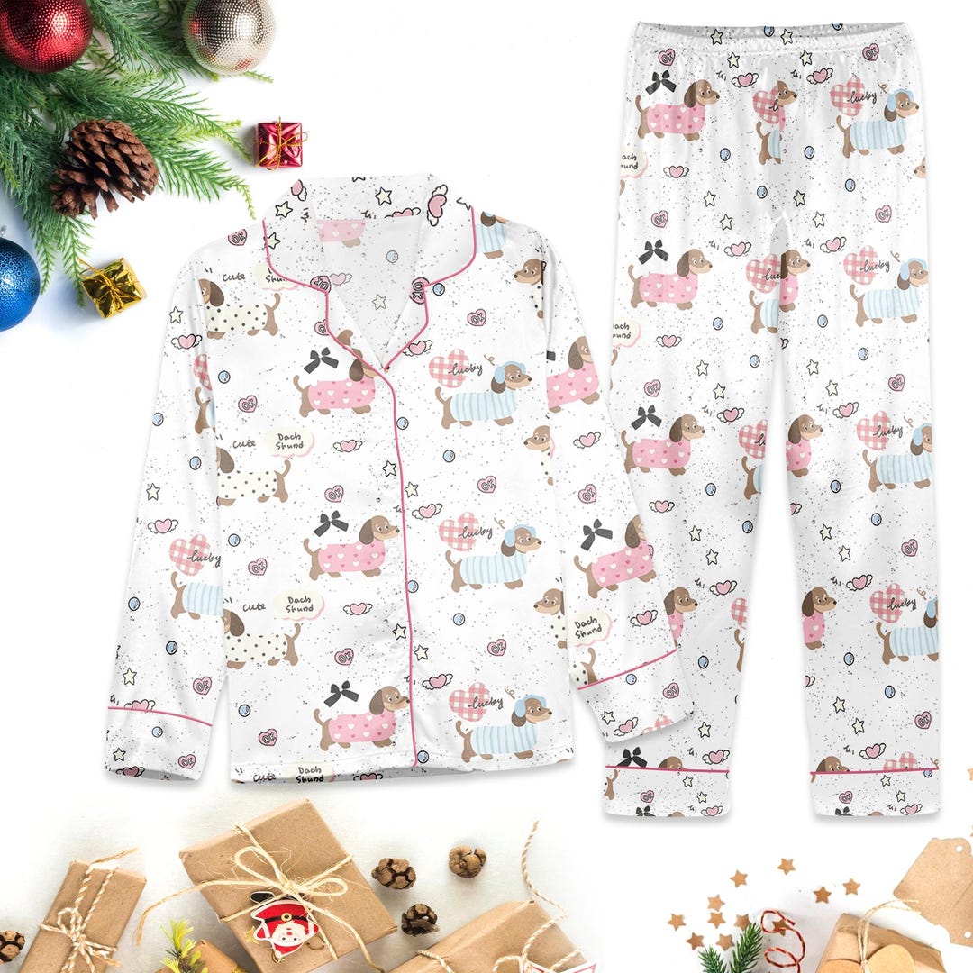 Adorable Dog Print Pajamas for Women, Cozy Sleepwear Set, Cute ...