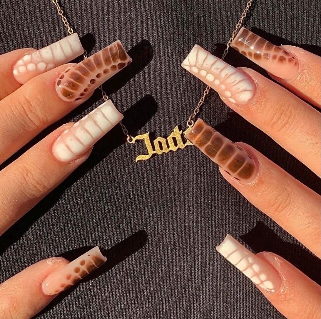 Mocha Scales Handmade Press on Nails With Brown and White Shades ...