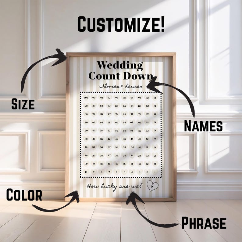 Custom Wedding Countdown Sign, Best Friend Engaged Printable Gift ...