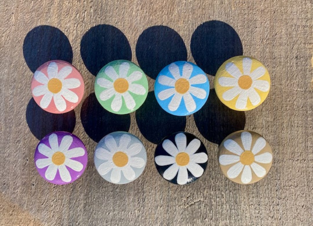 Daisy Dresser Knobs, Nursery Knobs, Flower Cabinet Pulls, Hand Painted Knobs, Girls Bedroom ...