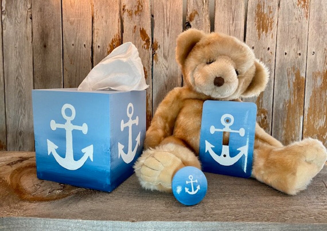 Anchor Tissue Box Cover Nautical Nursery Tissue Box Boat - Etsy
