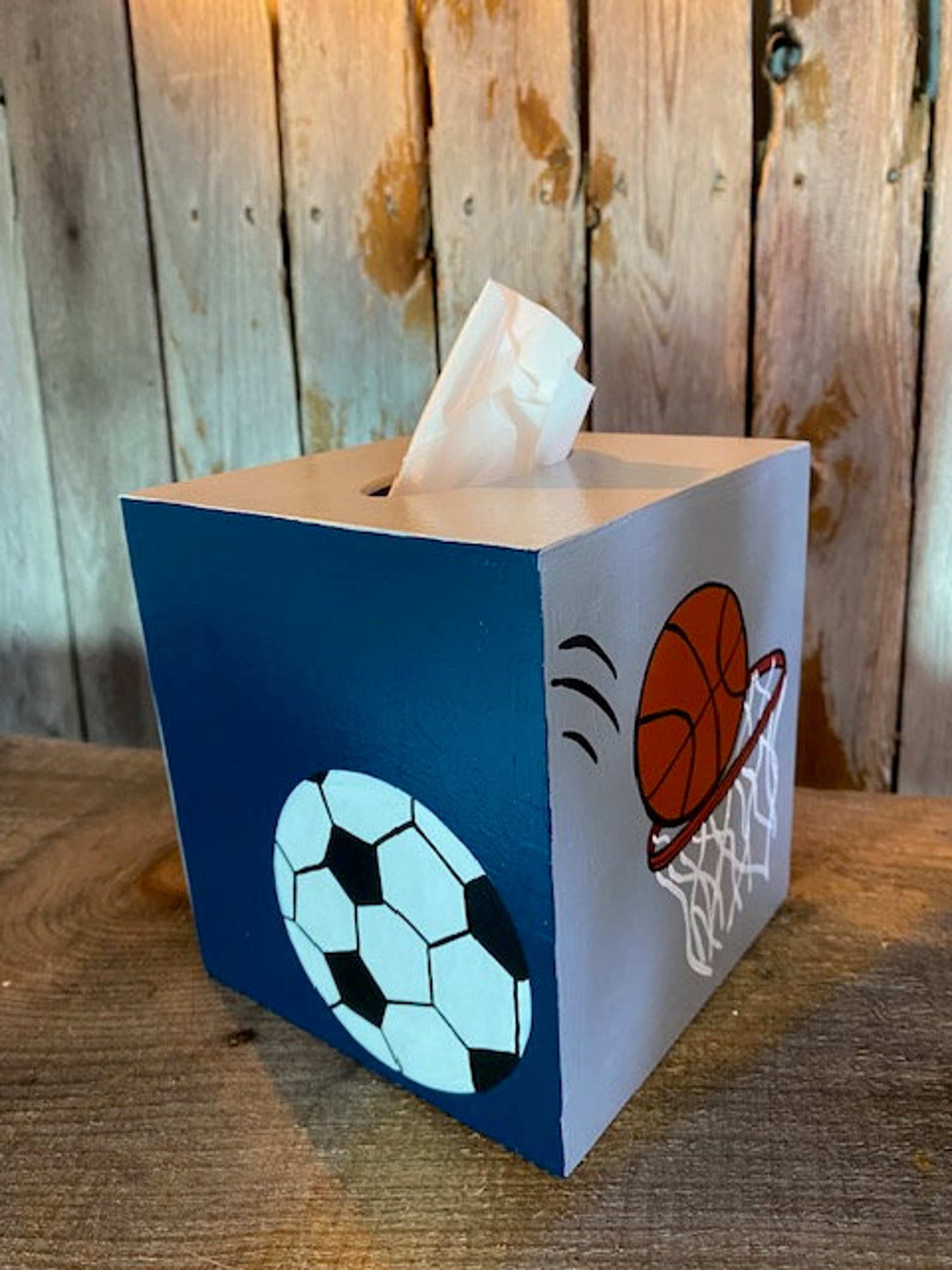Sports Tissue Box Cover, Boys Nursery Tissue Box, Sports Room, Hand ...