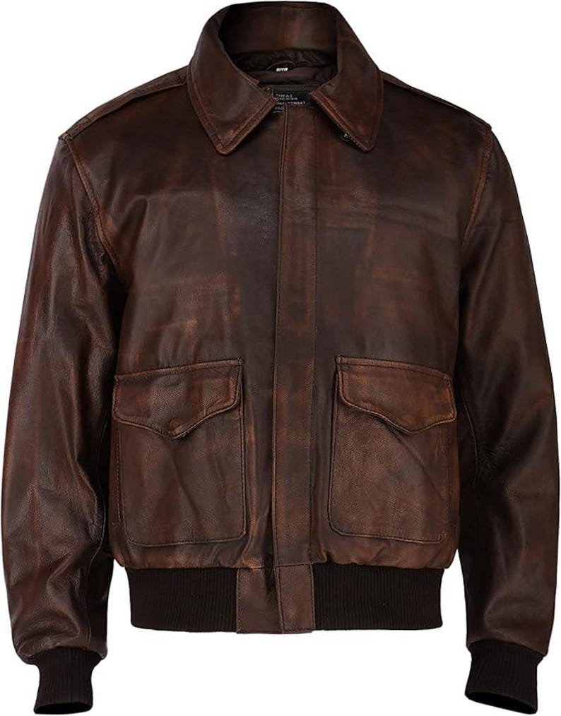Men’s A2 Vintage Leather Bomber Jacket | Distressed Brown Aviator ...