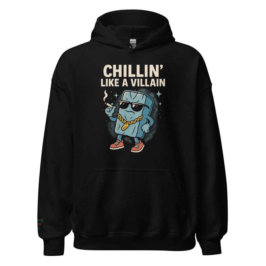 Chillin’ Like a Villain Hoodie | Funny Frozen Food Pun | Cartoon Fish ...