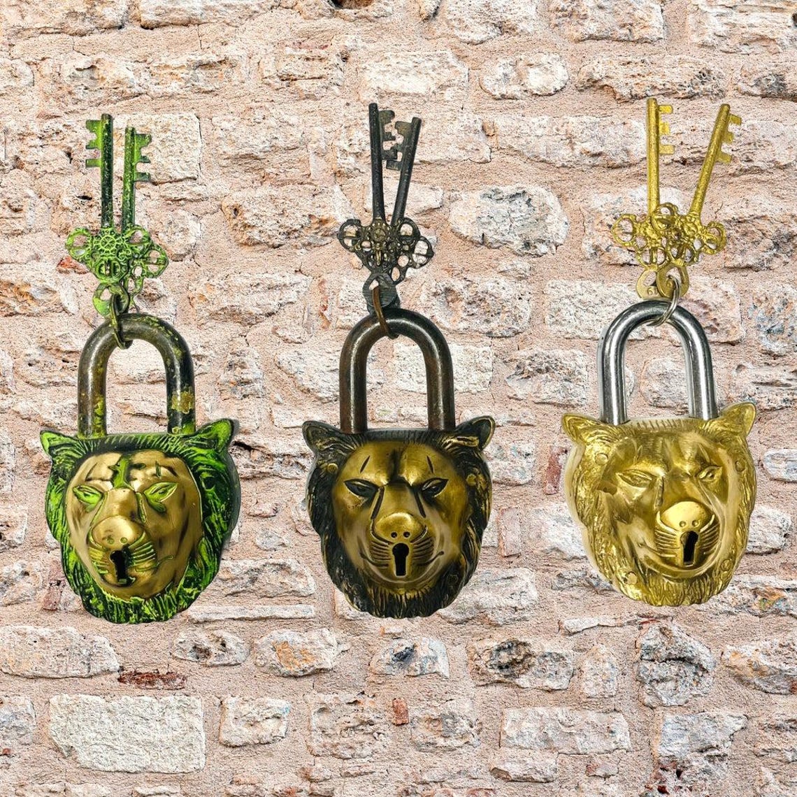 Antique Brass Lion Padlock: Handmade Vintage Lock With Keys - Etsy