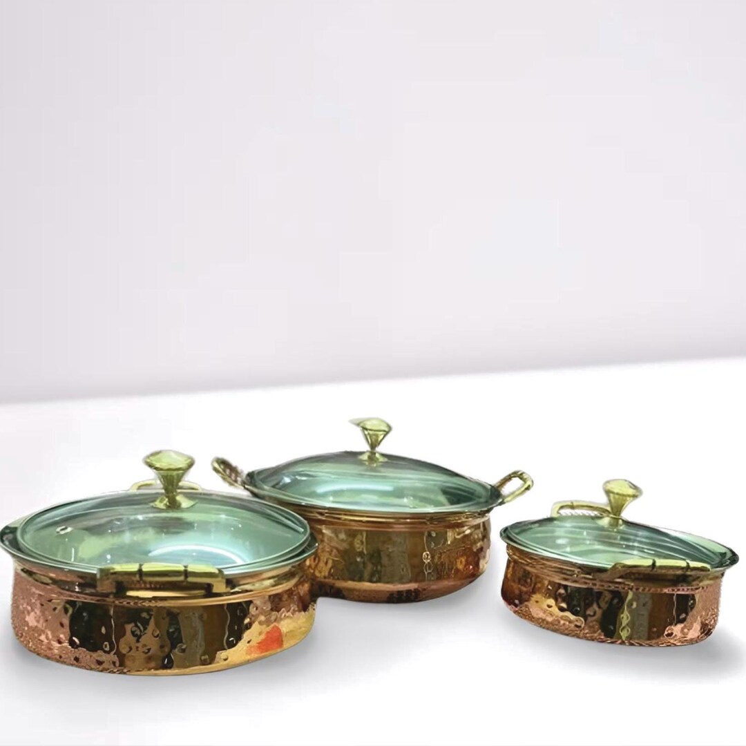 Handmade Hammered Copper Cookware Set: Traditional Indian Serving Pots ...