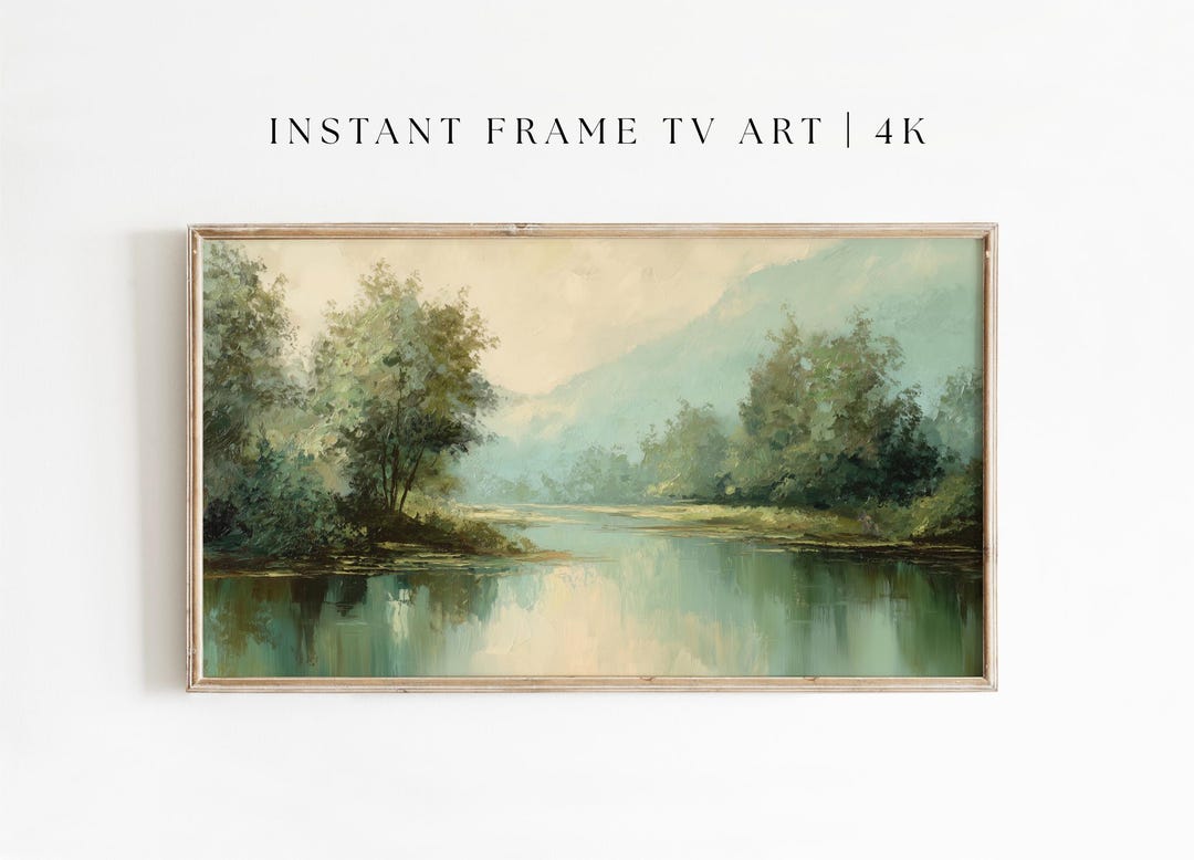 Frame TV Art 4K Serene Green River Landscape, Calm Nature Reflection ...