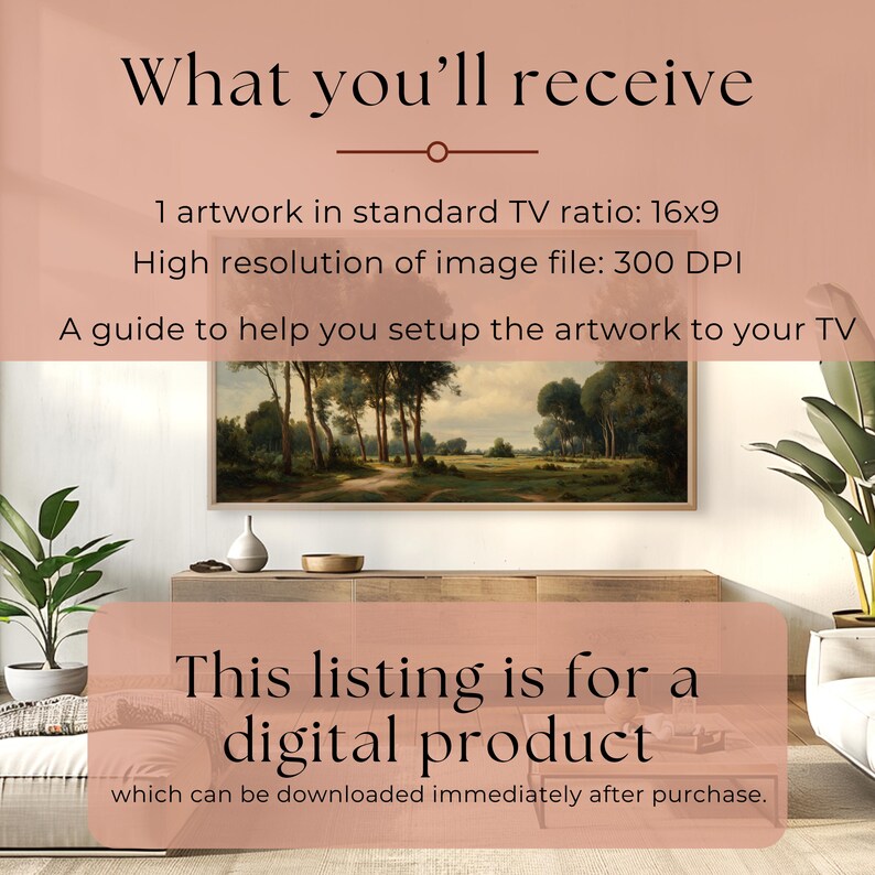 Vintage Tree Landscape for Samsung Frame TV, Classical Countryside Oil ...