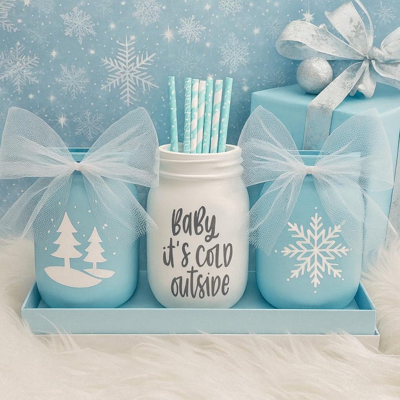 Baby It’s Cold Outside Mason Jar Centerpiece Set – Blue Winter ...