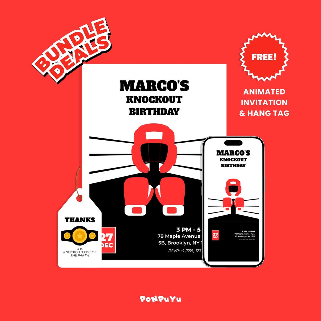 Boxing Birthday Invitation, Canva Editable Digital Template, Instant ...