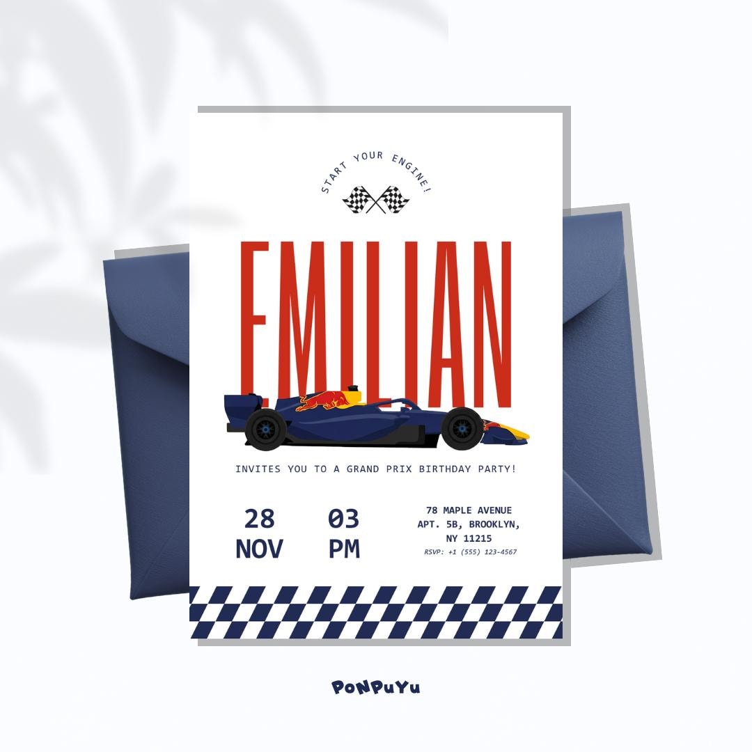 Formula Bull Invitation, F1 Redbull Birthday Invite , Racing Car Party ...