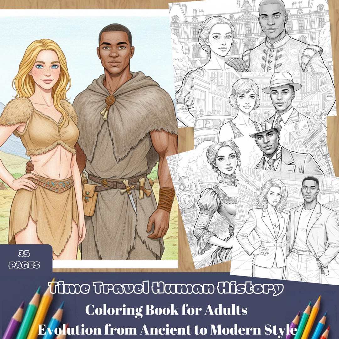 Time Travel Human History Coloring Book for Adults | Evolution From ...