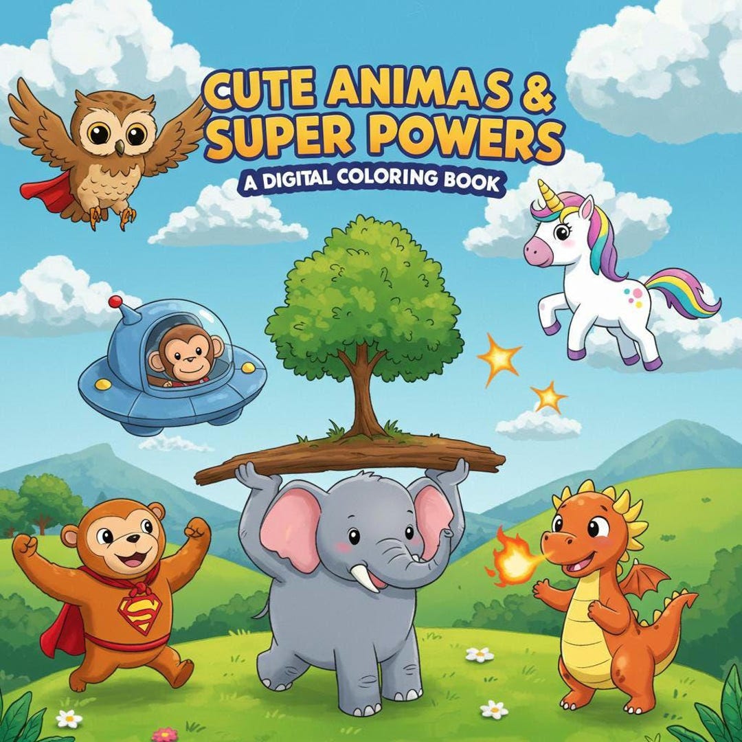 Cute Animals & Super Powers Coloring Book for Kids and Adults ...