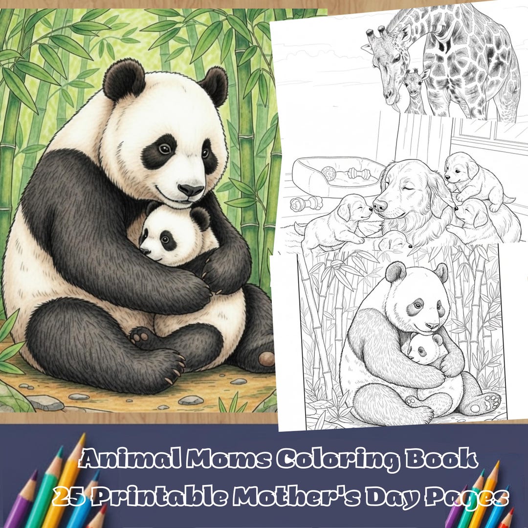 Animal Moms Coloring Book – 25 Printable Mother's Day Pages (digital ...