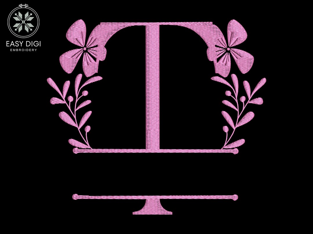 Floral Letter T Embroidery Design: Flower Alphabet Pattern (4 Sizes ...