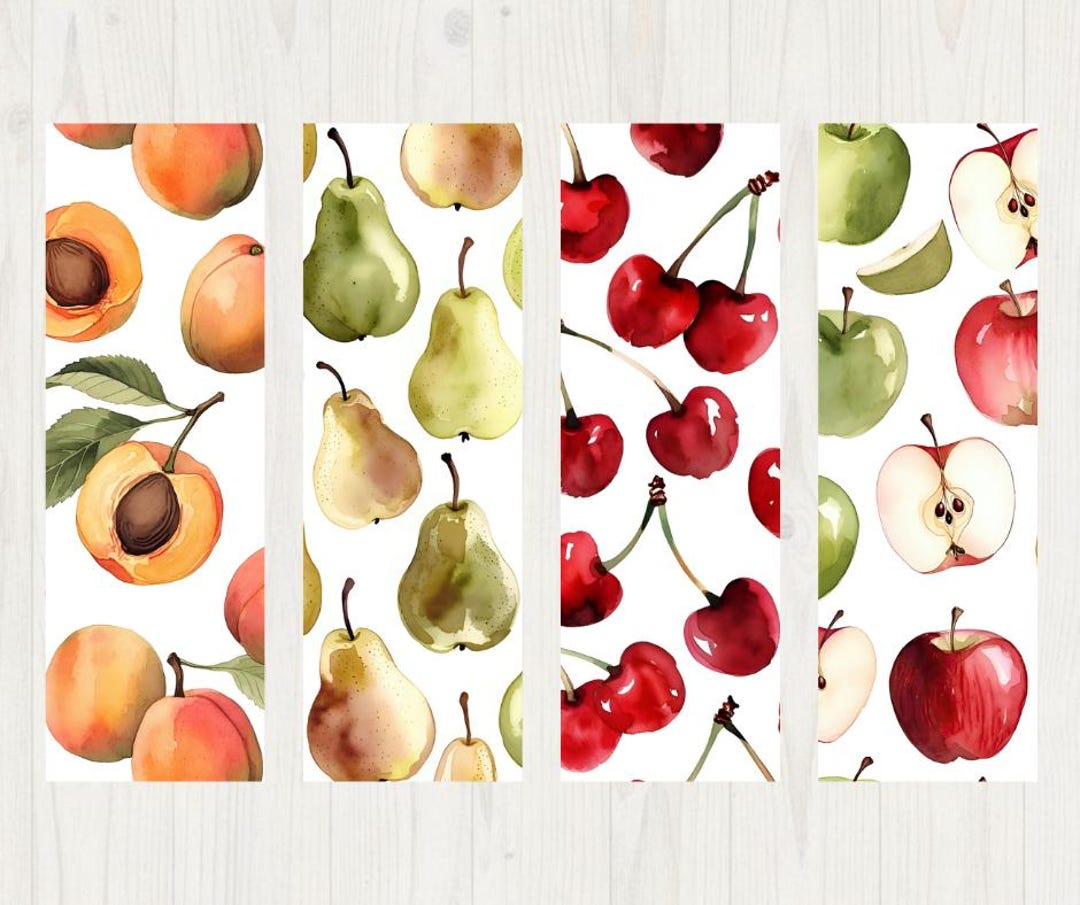 Fruit Watercolor Bookmarks Printable Set | Apricot Pear Cherry Apple ...