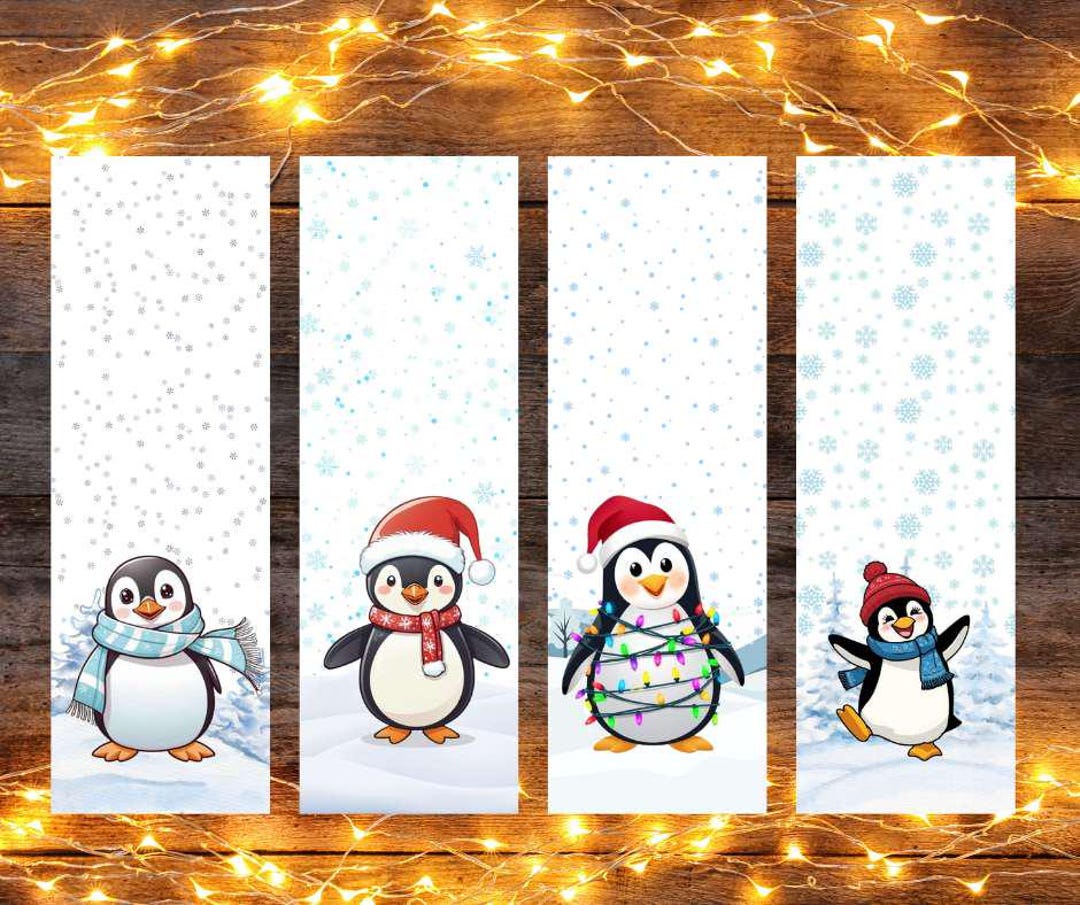 Cute Christmas Penguin Bookmarks – Winter Printable Bookmark Set ...