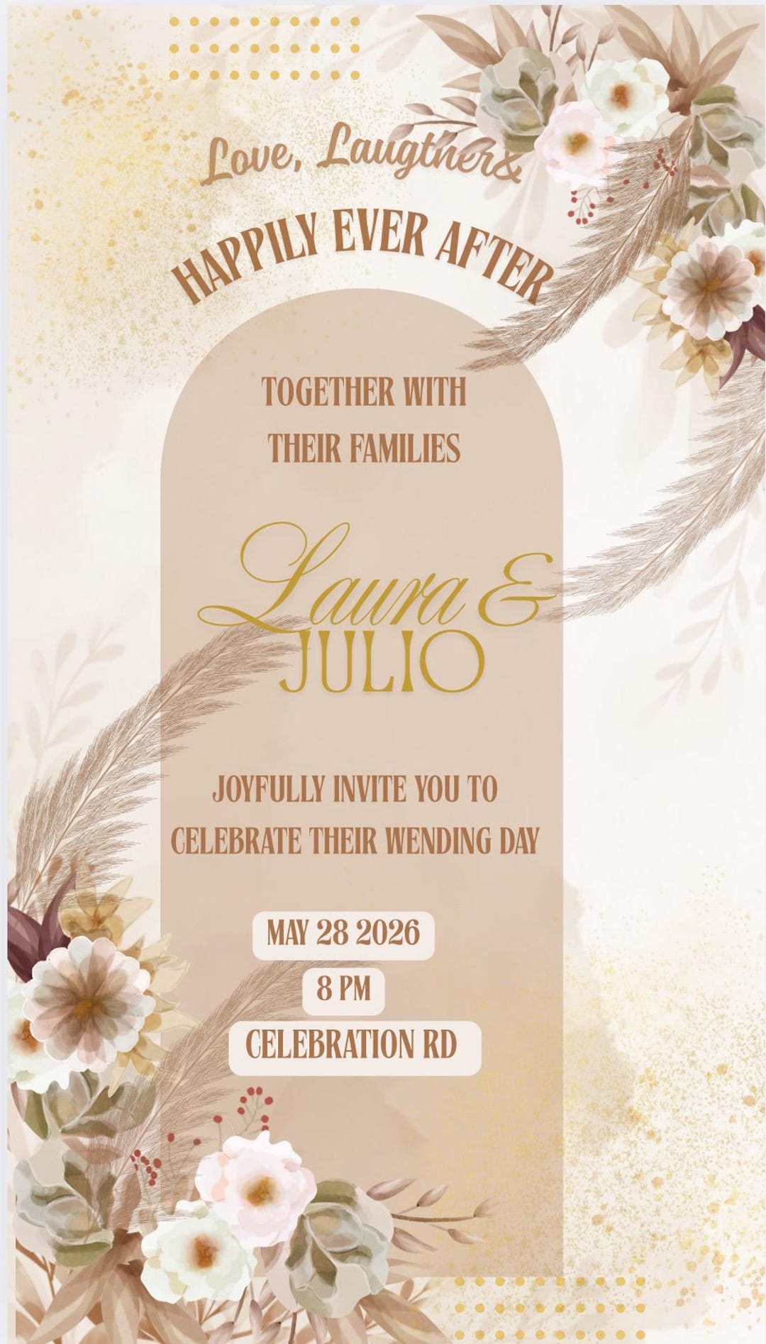 Boho Earth Tones Wedding Invitation | Floral & Feather Rustic Template ...