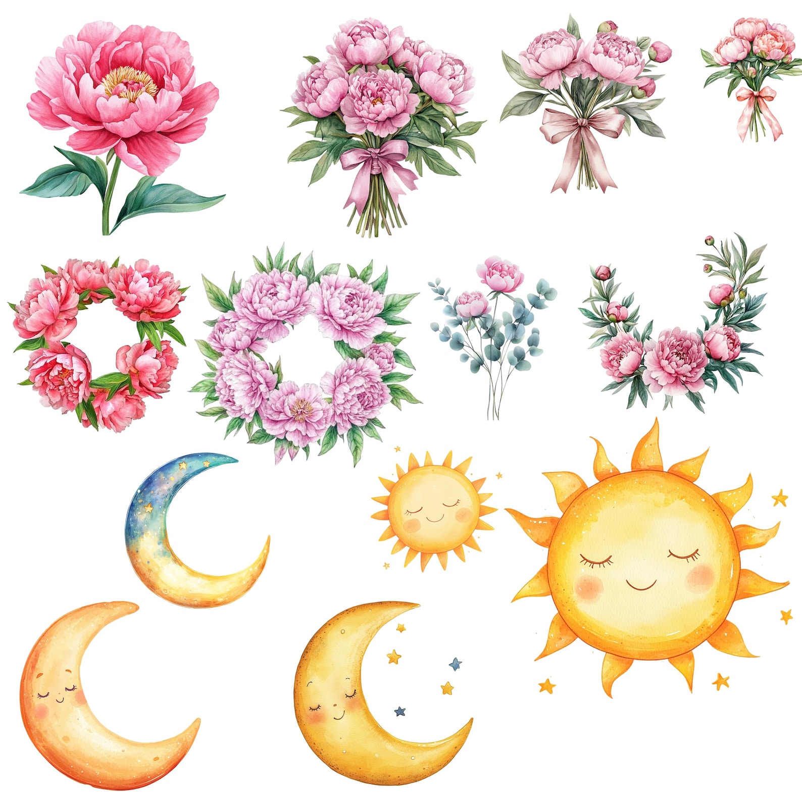 Watercolor Pink Fairies Clipart Bundle: Magical Garden, Fairy Houses ...