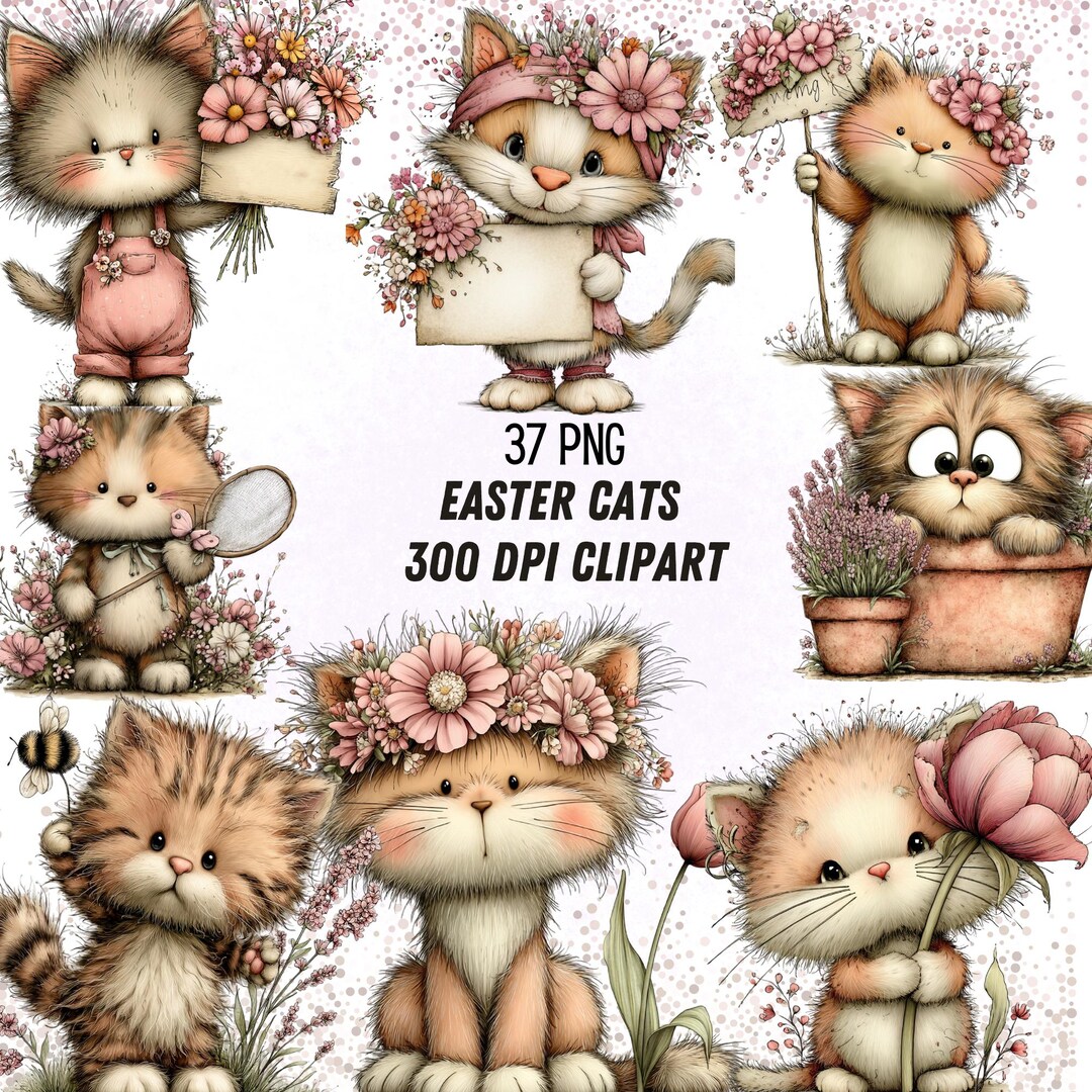 45 PNG Whimsical Cat Clipart – Cute Spring Cat With White Floral Crown ...