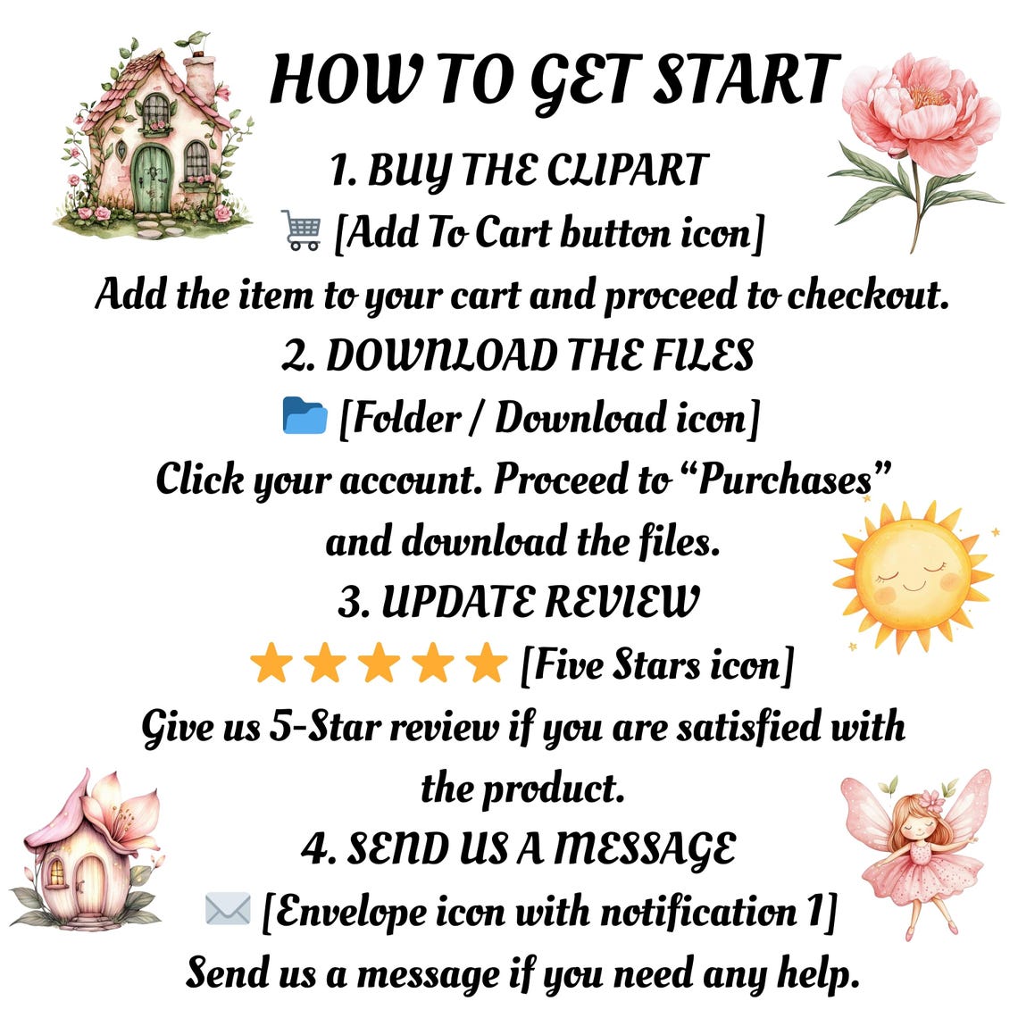 Watercolor Pink Fairies Clipart Bundle: Magical Garden, Fairy Houses ...