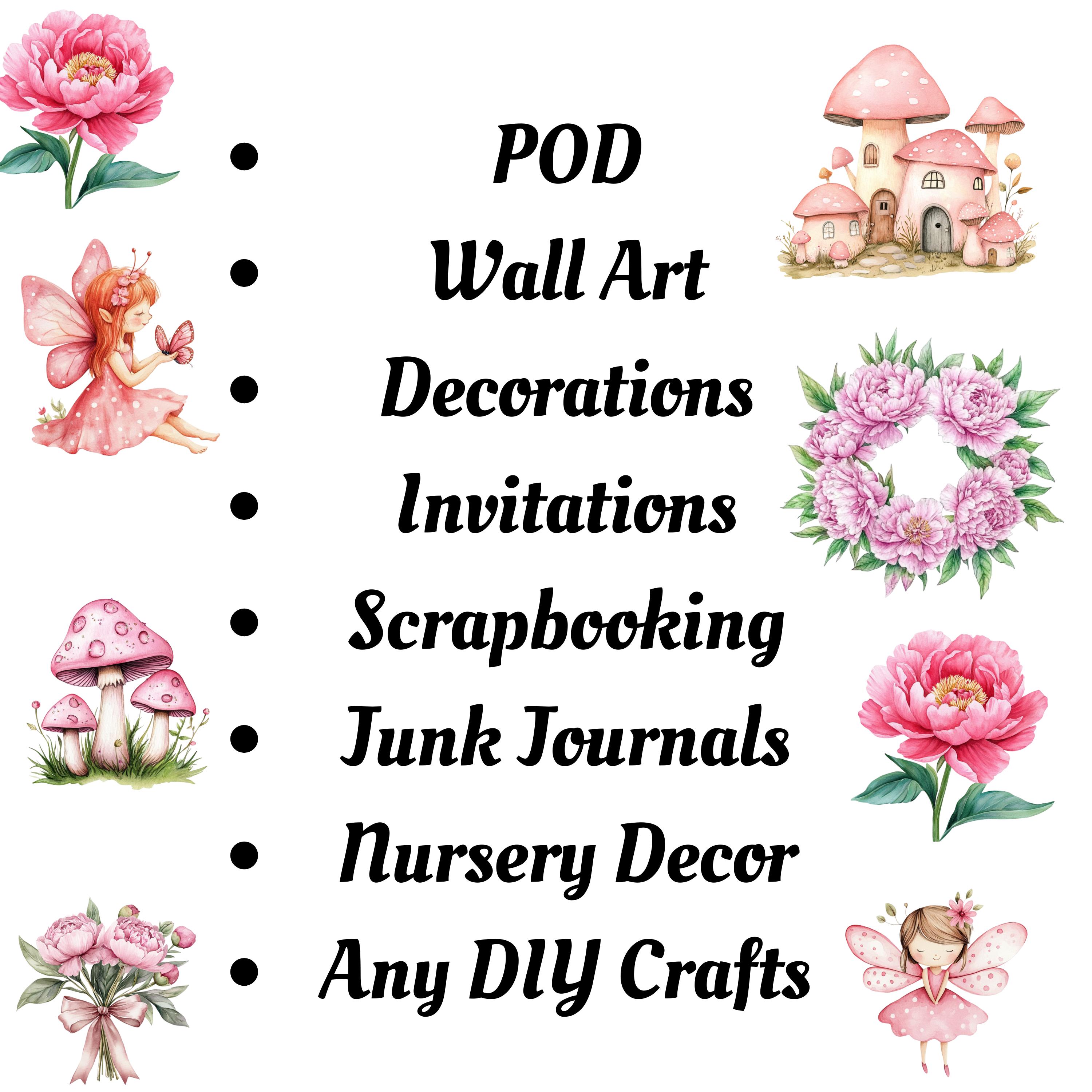 Watercolor Pink Fairies Clipart Bundle: Magical Garden, Fairy Houses ...