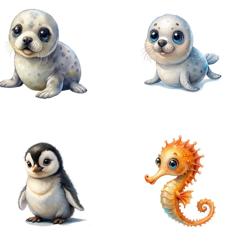 Cute Under the Sea Animals Clipart, Cute Sea Creatures, Perfect for ...