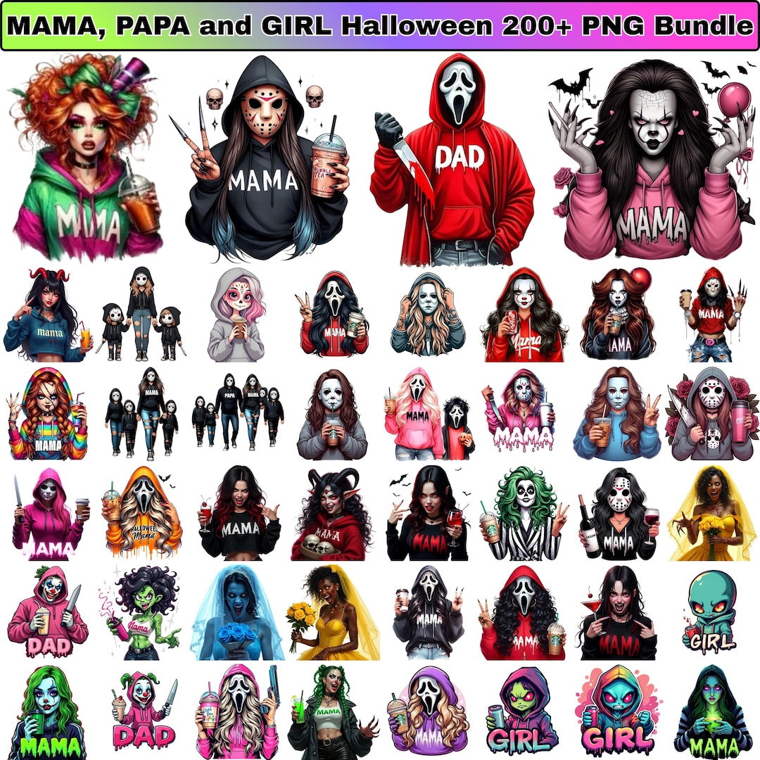 Mama Papa Girl Halloween PNG Stickers: Spooky Bundle (digital Download ...