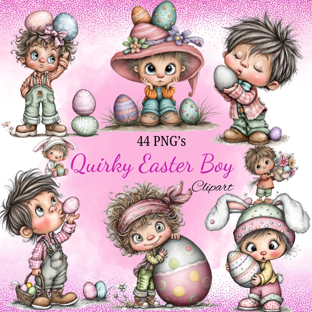 Quirky Easter Boy Clipart Bundle | 44 PNG Files | Cute Easter Kids ...