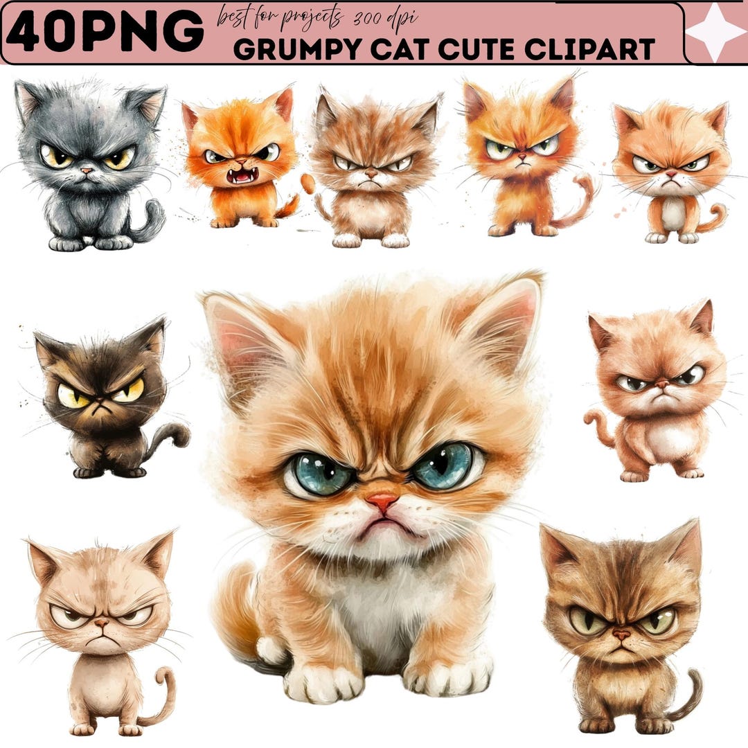 Grumpy Cat Clipart PNG Whimsical Cats Angry Kitten Sublimation Clip Art ...